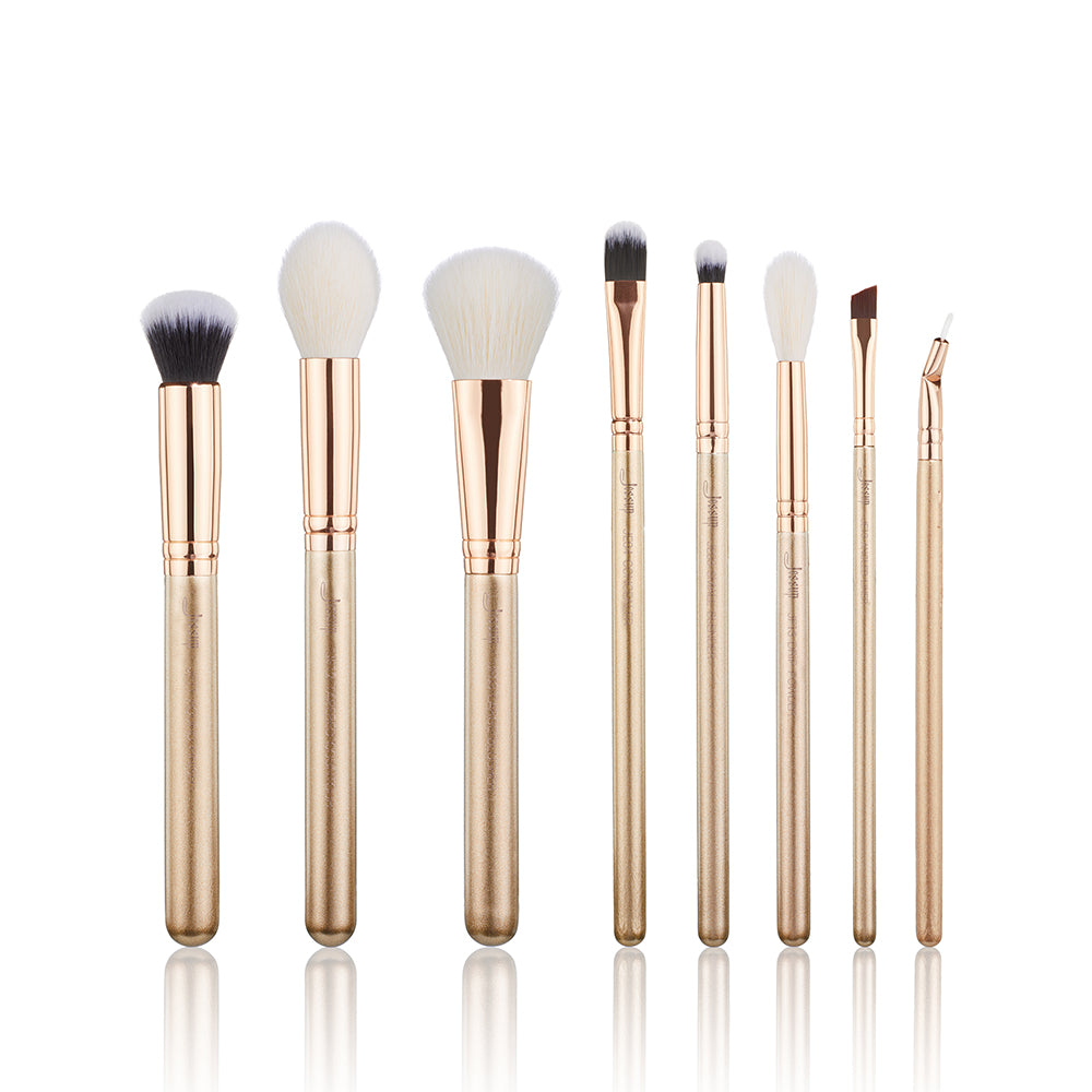 Gold Cosmetic Brush Set Essential Travel Full Face 8Pcs | Jessup ...